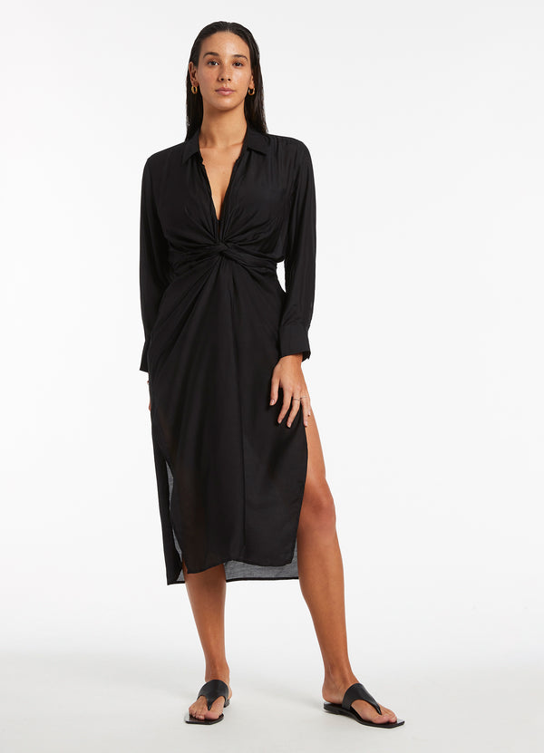 Jetset Wrap Shirt Dress - Black – JETS US